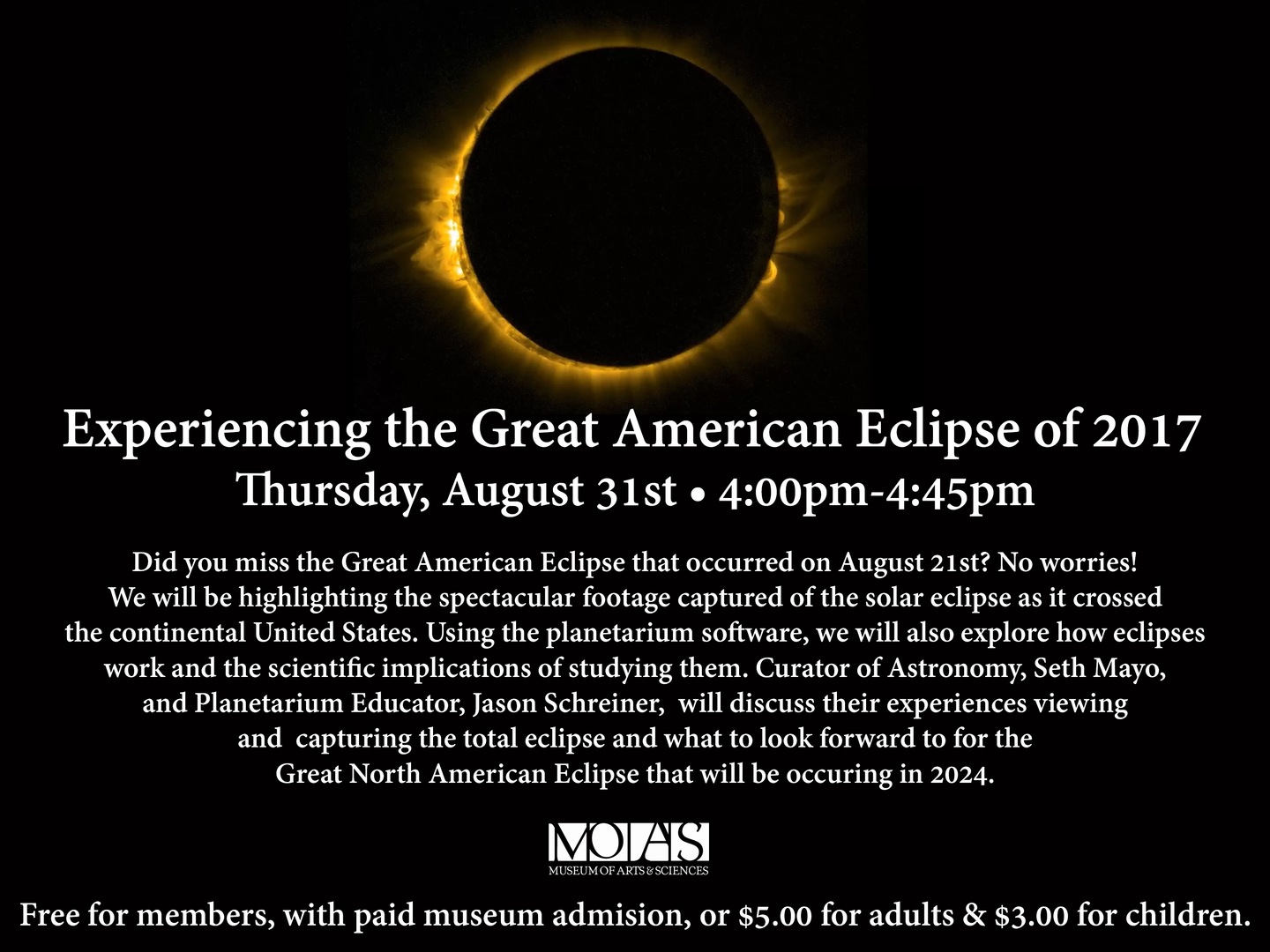 Special Planetarium Show: Experiencing the Great American Eclipse of 2017